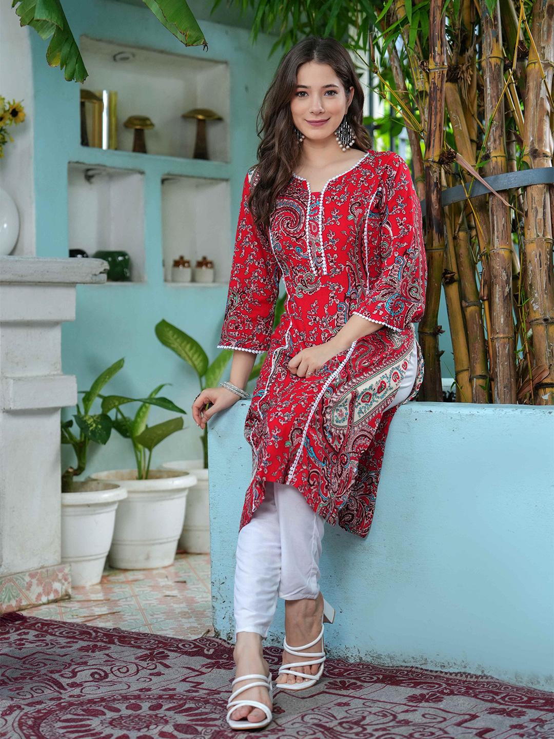 Buy KJFAB Women Ethnic Motifs Printed Straight Kurta - Kurtas for Women ...