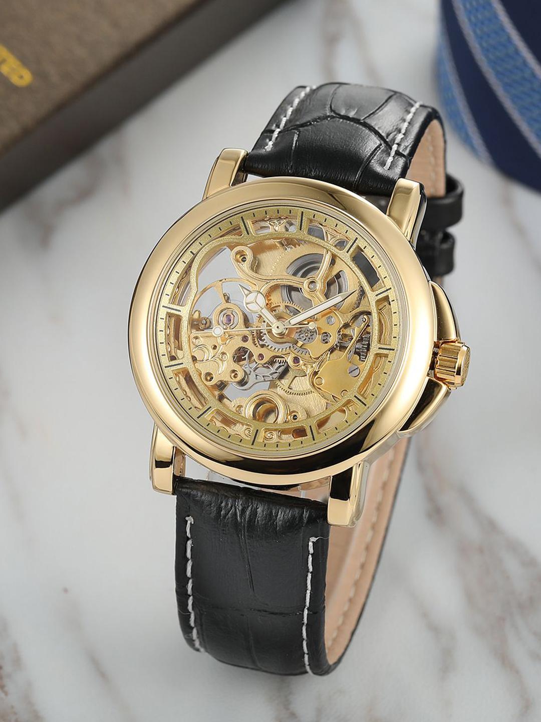Buy FORSINING Men Semi Automatic Skeleton Watch With Leather Band ...