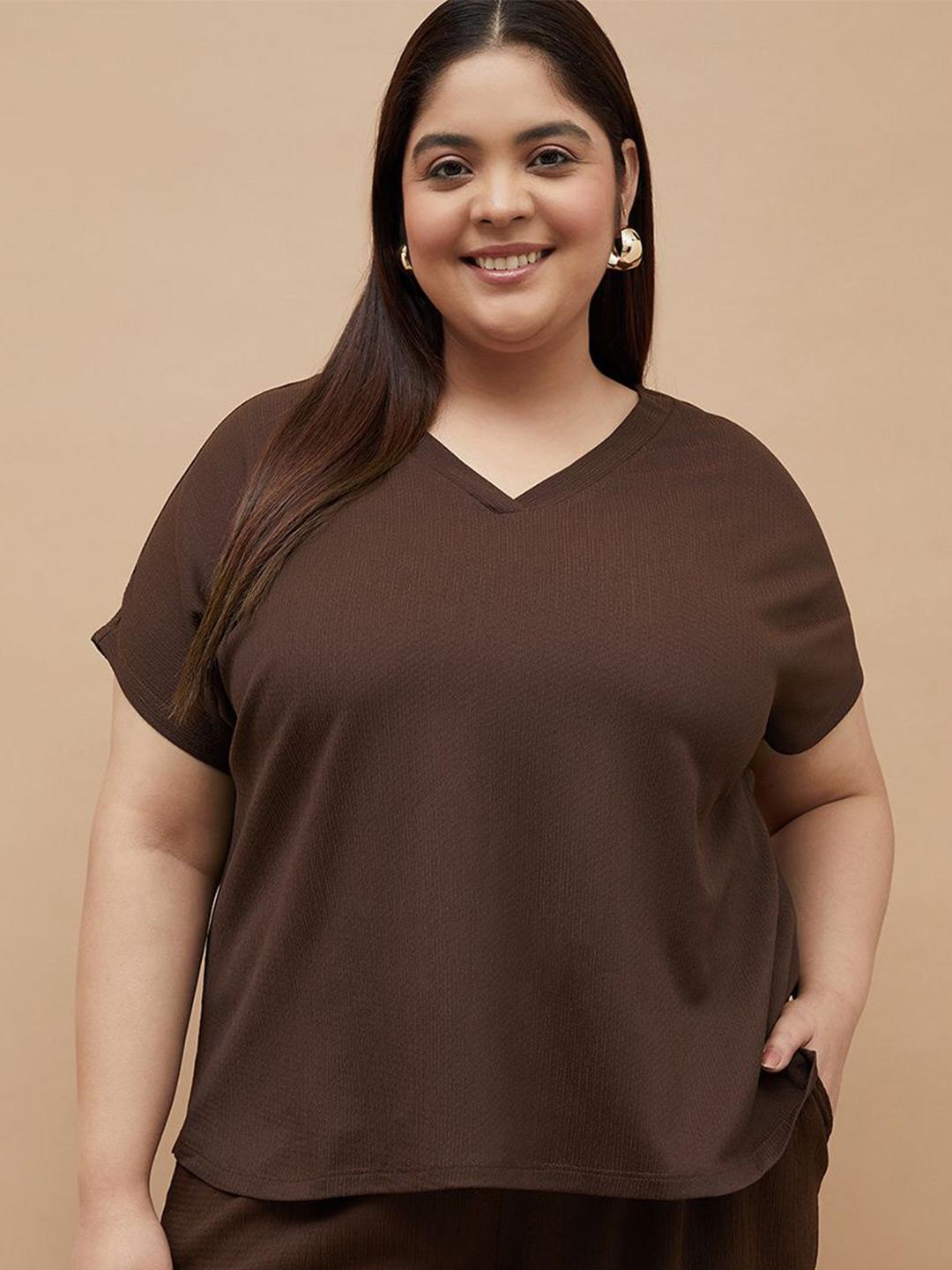 Buy Nexus By Lifestyle Women Plus Size Self Design V Neck Extended ...