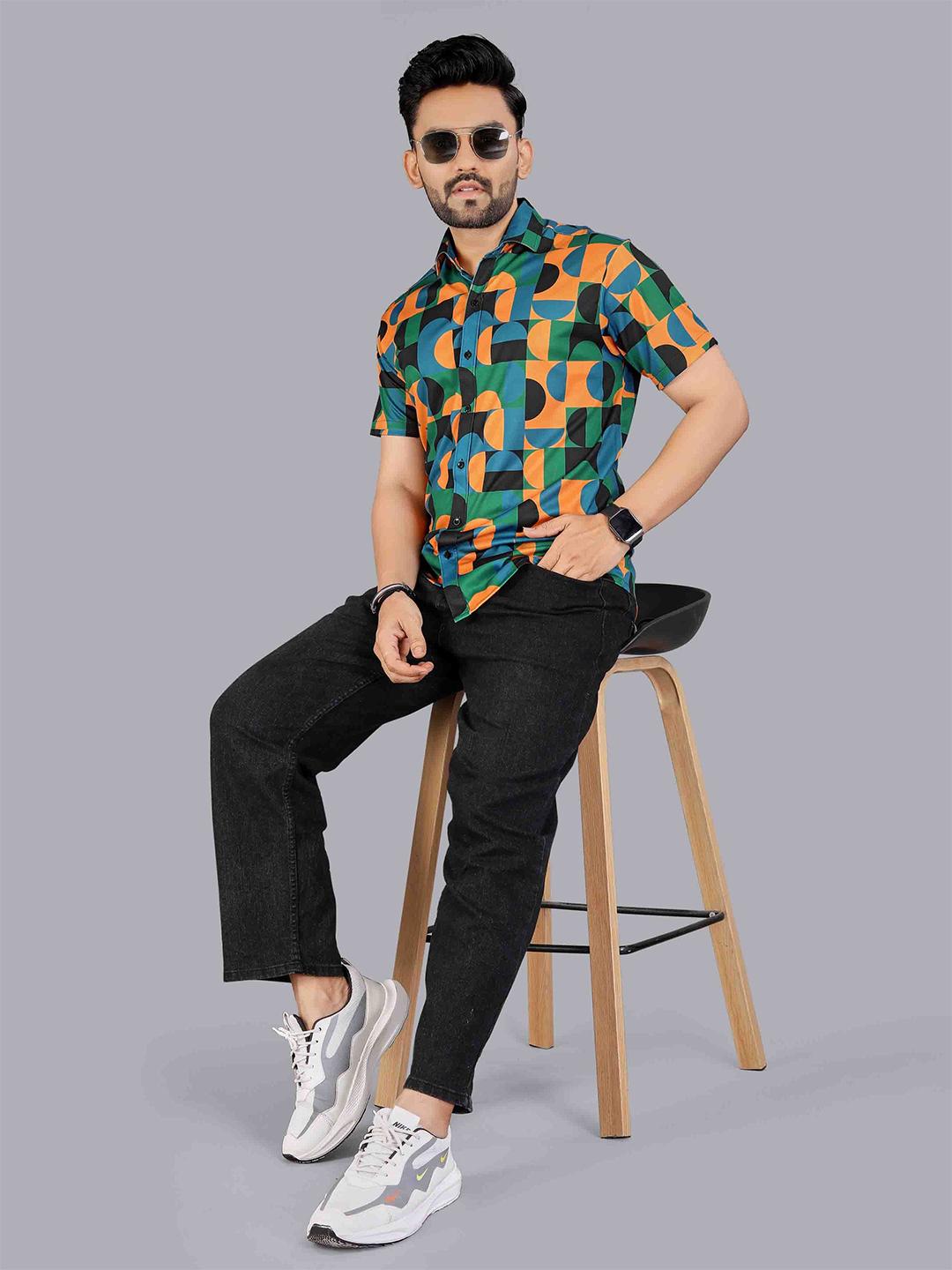 Buy FTX Men Smart Fit Geometric Printed Spread Collar Casual Shirt ...