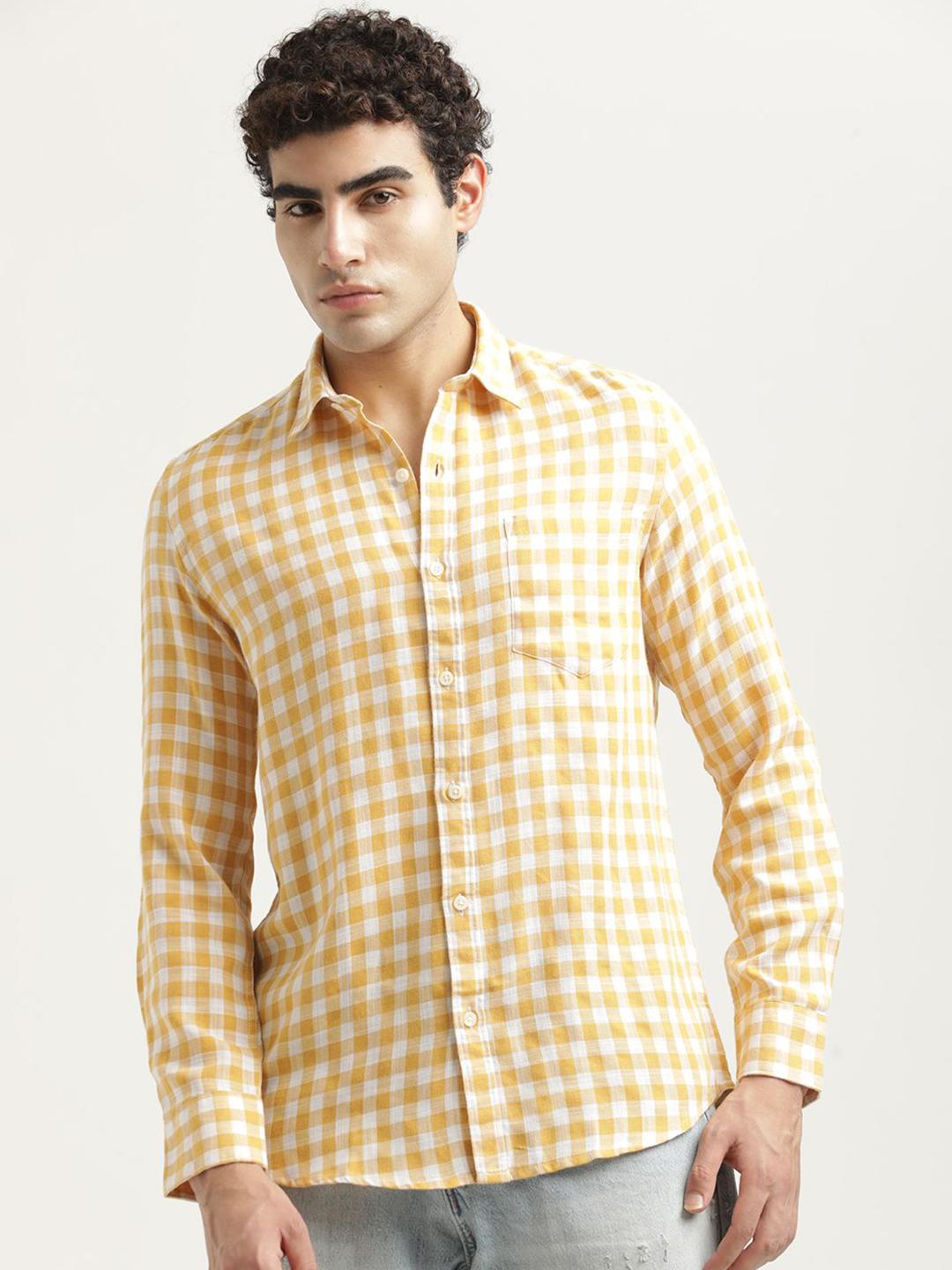Buy Blu MNKY Smart Textured Spread Collar Long Sleeves Cotton Linen ...