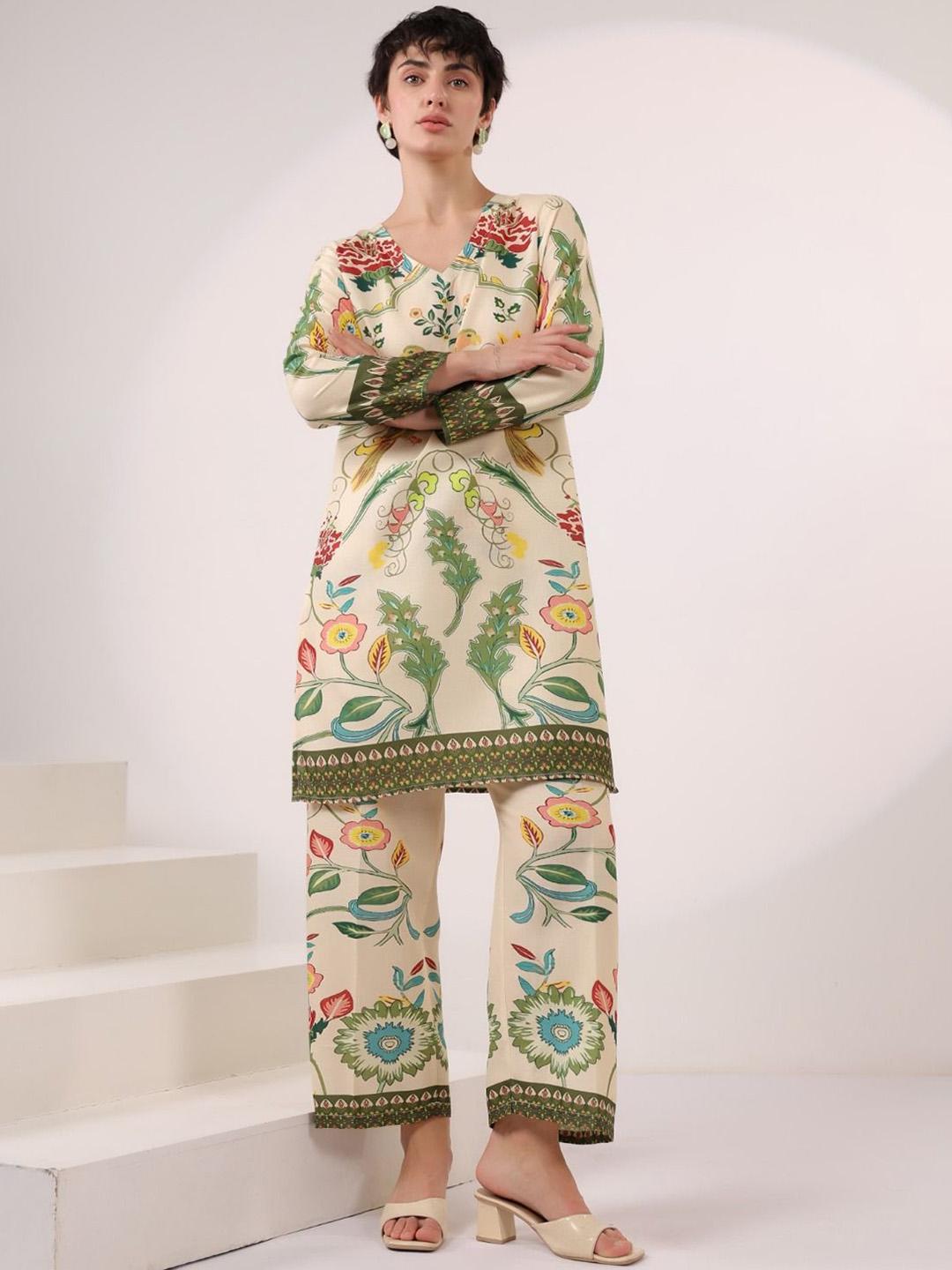Buy AUTUMN LANE Kara Pickle Printed Pure Cotton V Neck Tunic With ...