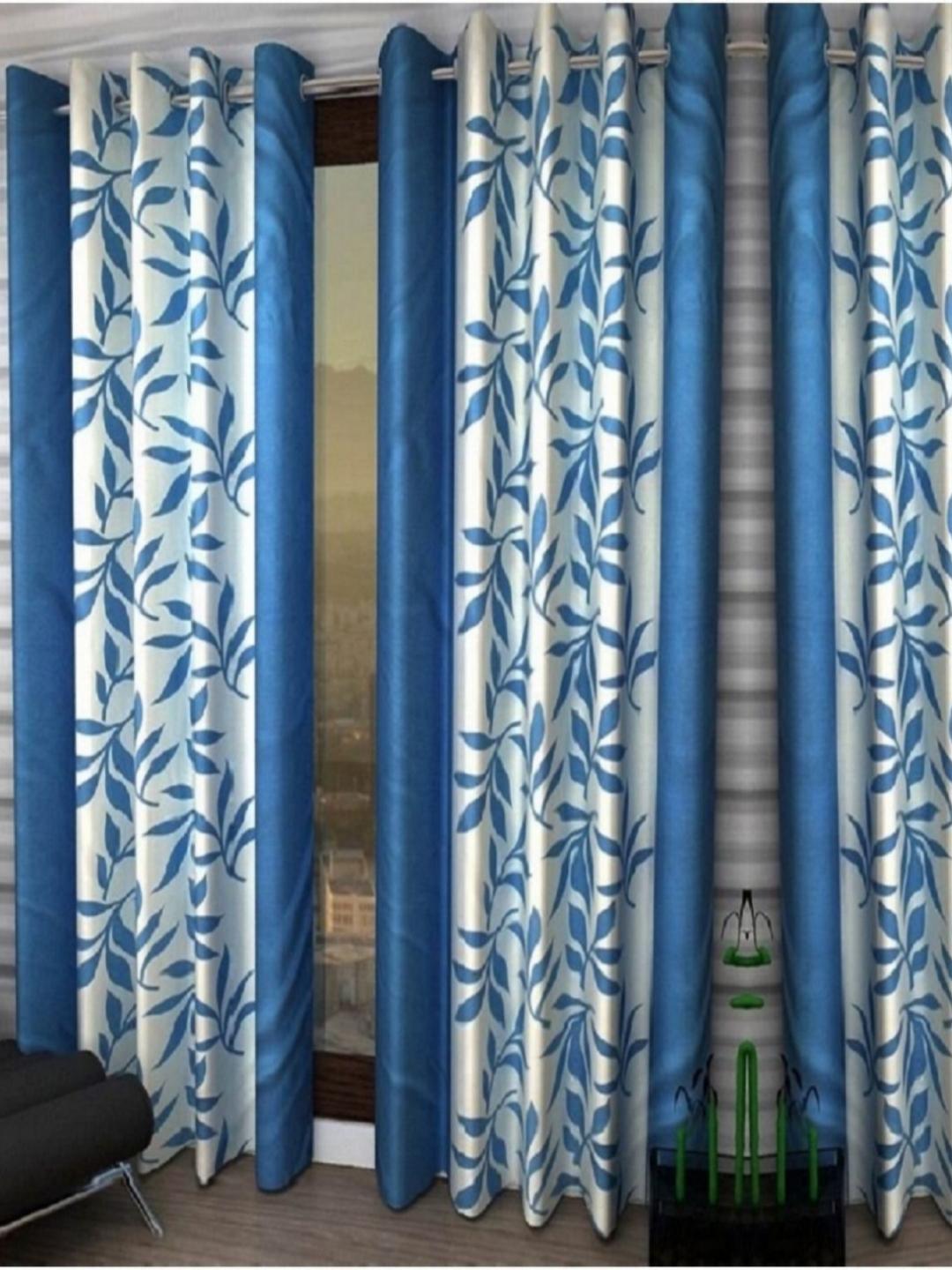 Buy BELLA TRUE Blue & White 4 Pieces Floral Printed Long Door Curtains ...