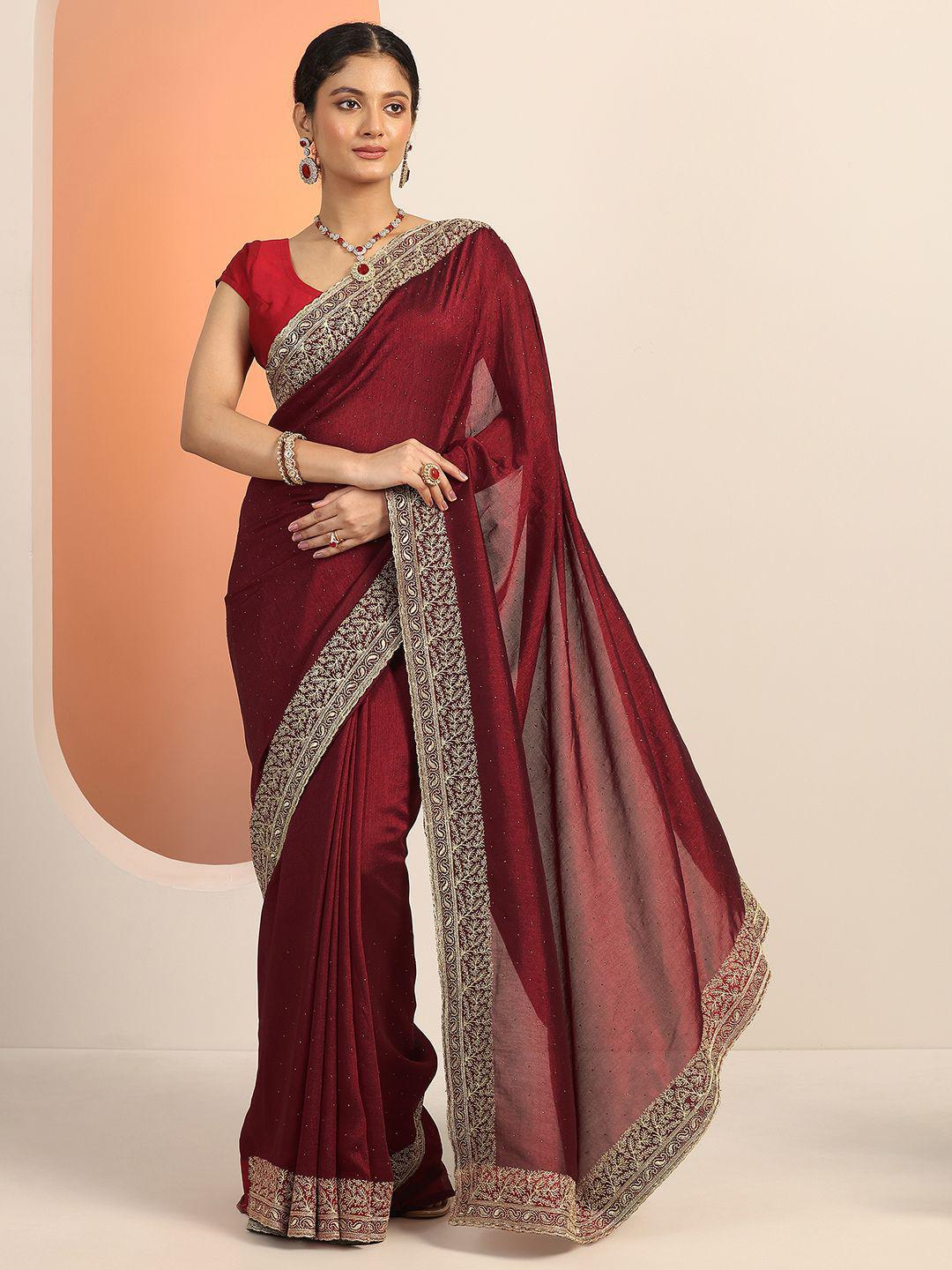 Buy Libas Beads And Stones With Embellished Border Saree - Sarees for Women 35230330 | Myntra