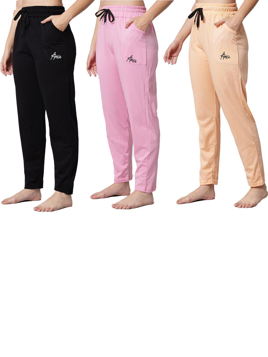 Buy Pack Of 3 Women Cotton Regular Fit Pyjama With Side Pockets ...