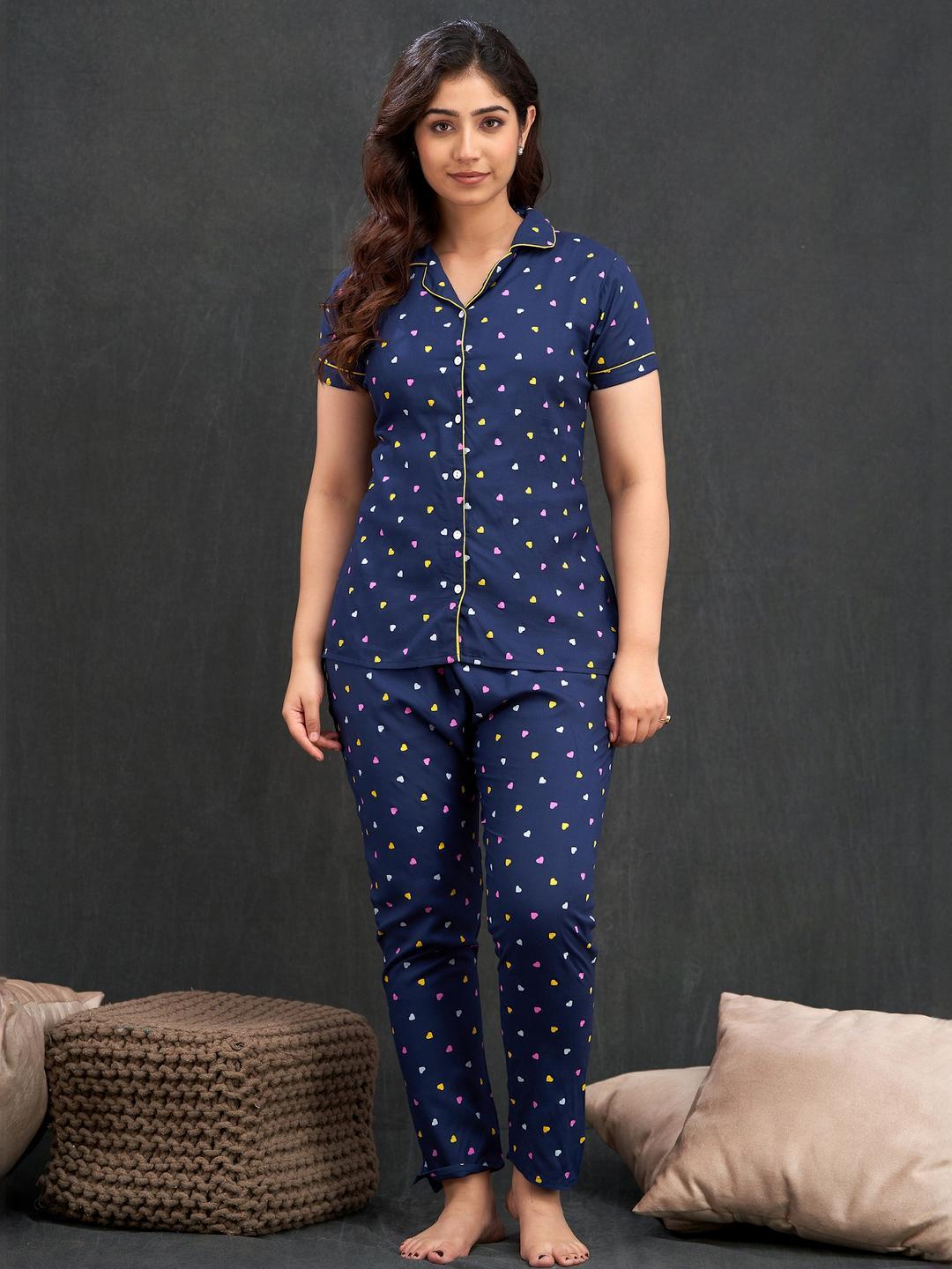 Buy Women Blue Three Dil Print Night Suit - Night Suits for Women ...