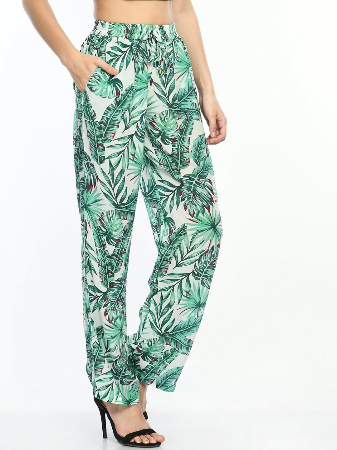 Buy PRETILLY Women Floral Printed Relaxed Fit High Rise Trousers ...