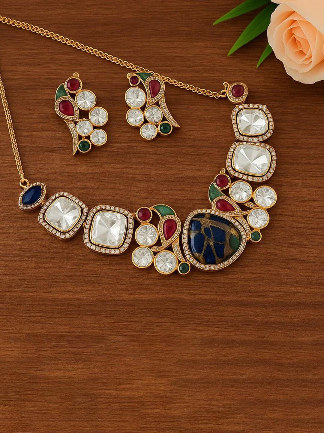 Buy TJC Gold Plated Stone Studded Jewellery Set - Jewellery Set for ...