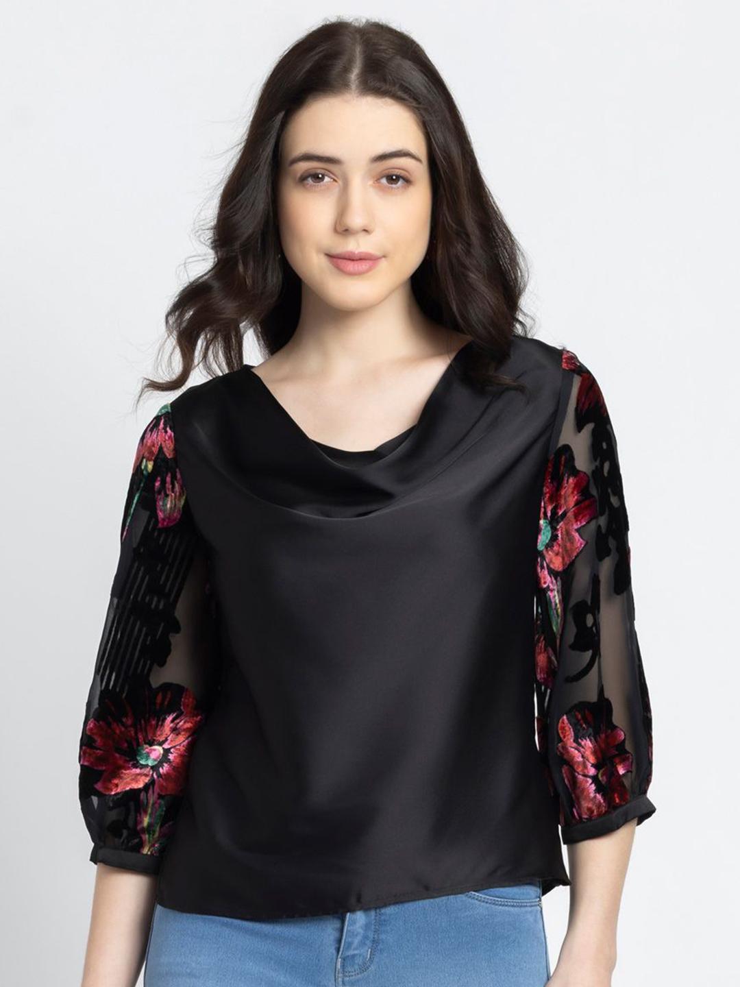 Buy SHAYE Women Floral Self Design Cowl Neck Satin Top - Tops for Women ...