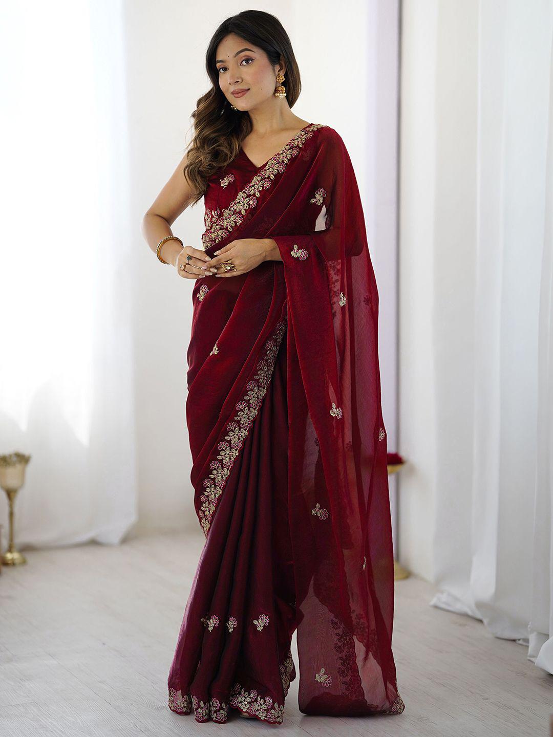 Buy Satrani Floral Embroidered Sequinned Tissue Saree - Sarees for ...