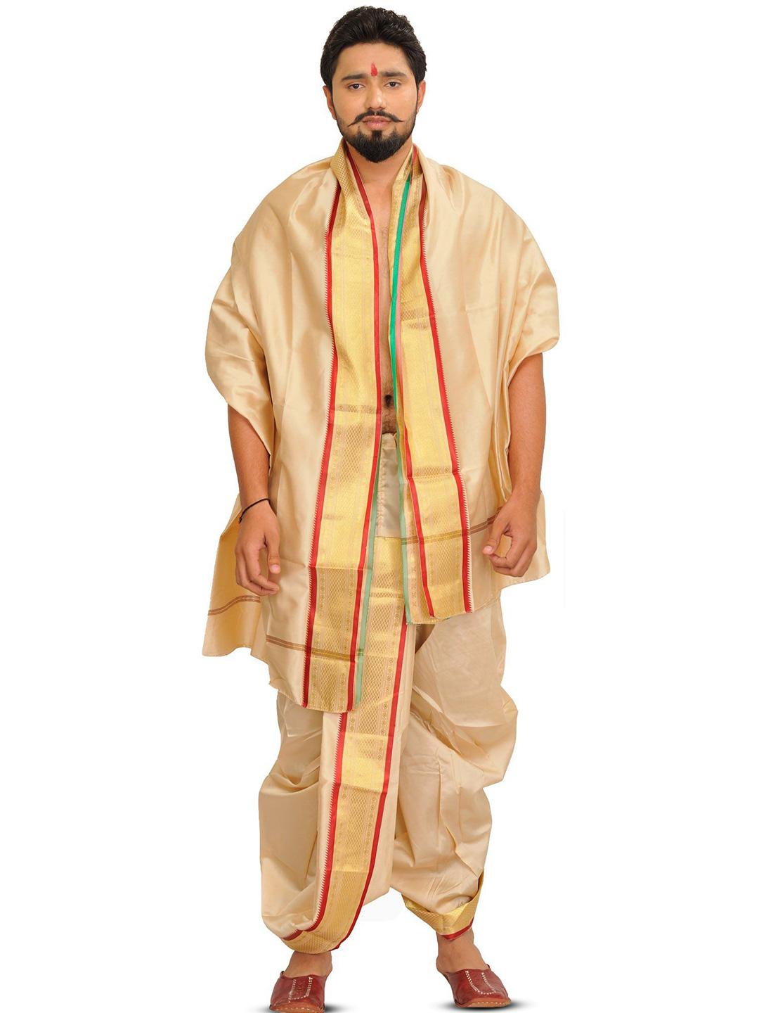 Buy Exotic India Men Ready To Wear Dhoti And Veshti Set With Woven ...