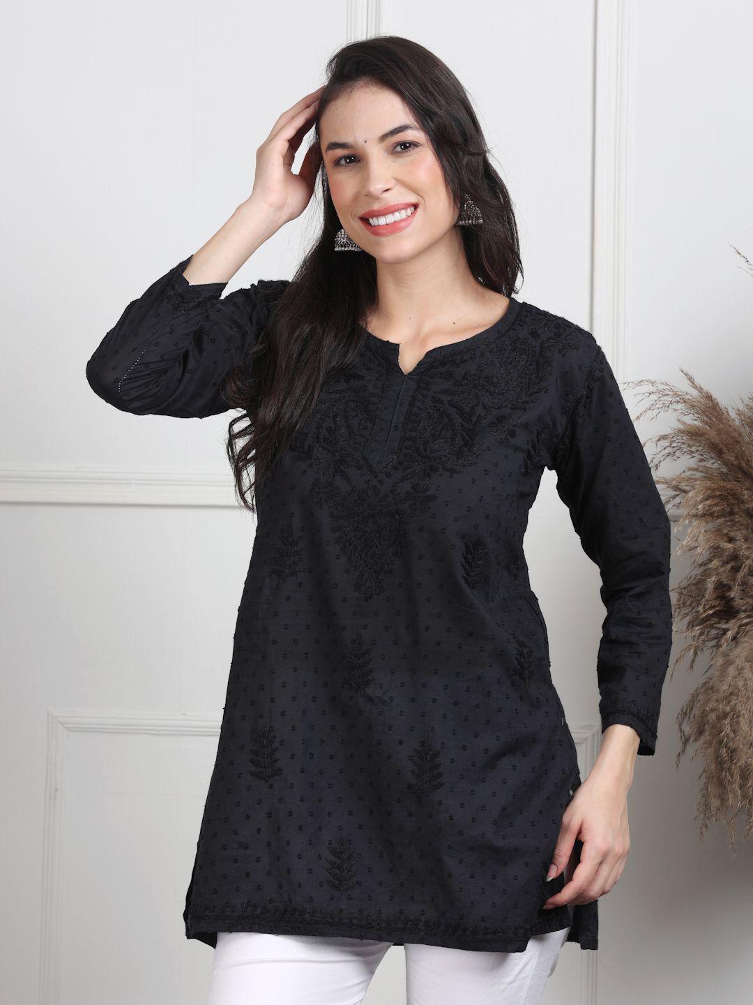 Buy KHAKA Ethnic Motifs Embroidered Chikankari Pure Cotton Kurti ...