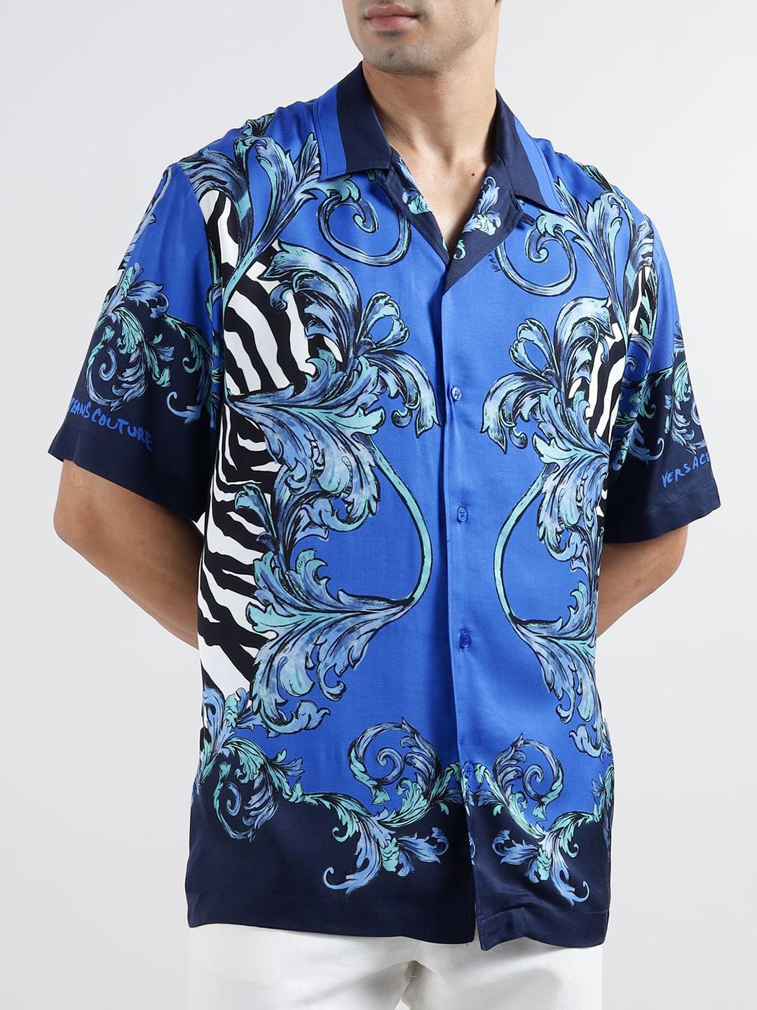 Buy Versace Jeans Couture Men Floral Printed Cuban Collar Casual Shirt ...