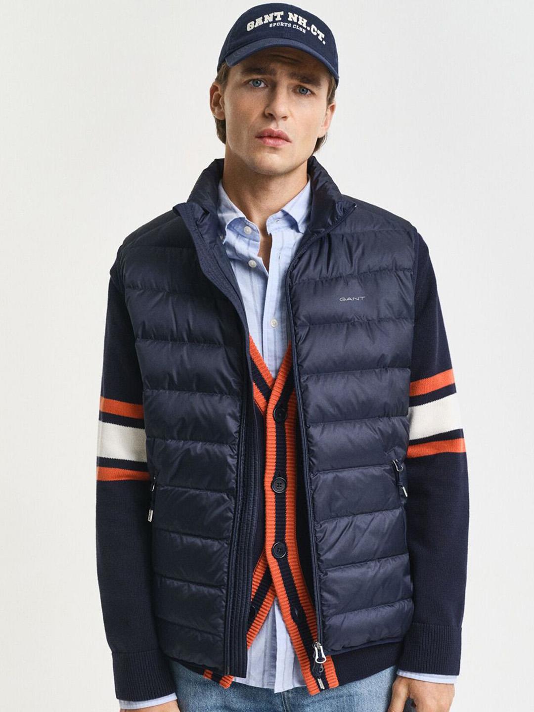 Buy GANT Striped Stand Collar Regular Fit Puffer Jacket With Zip Detail ...