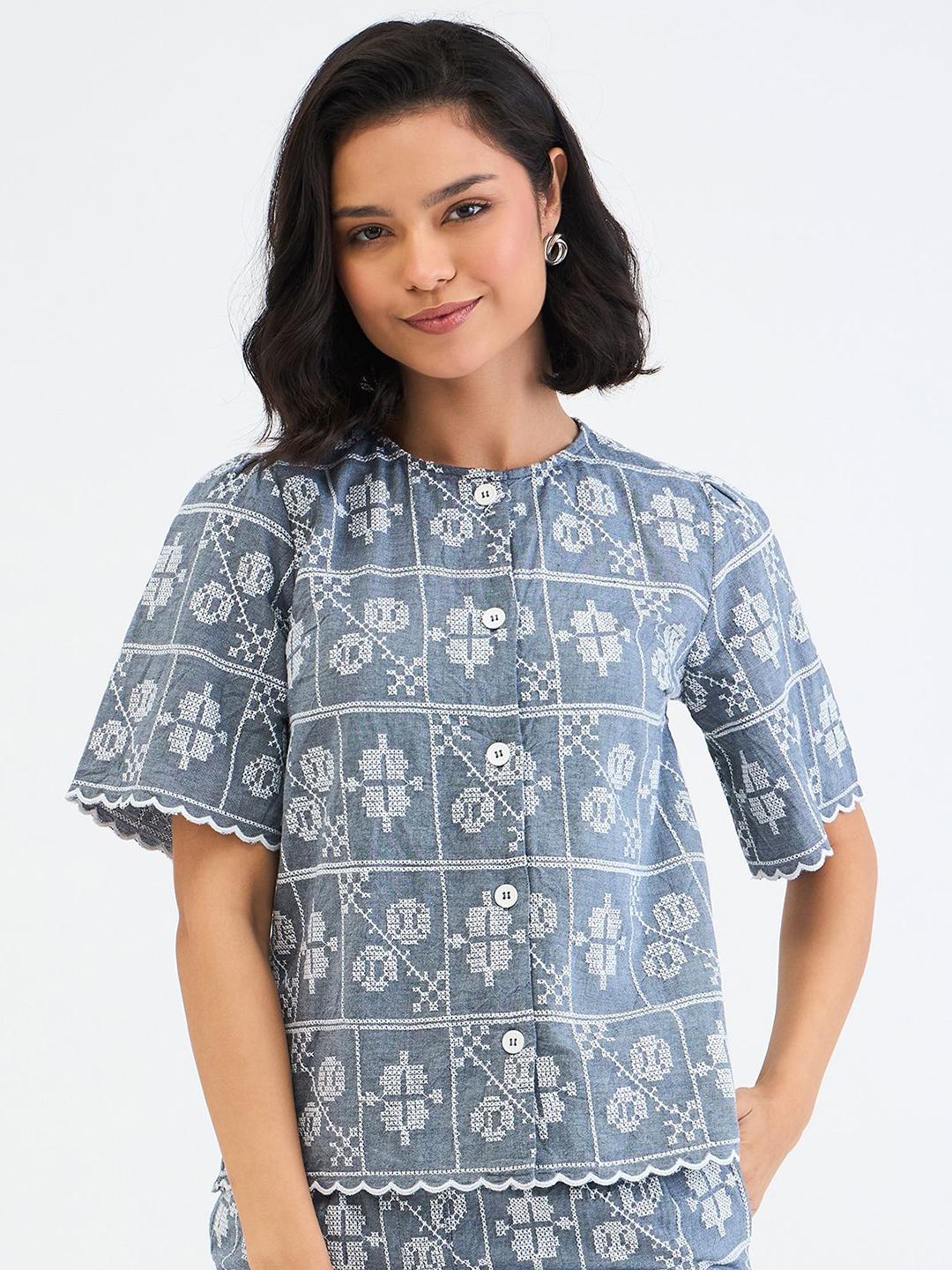 Buy ELLE Women Ethnic Motifs Embroidered Cotton Top - Tops for Women ...