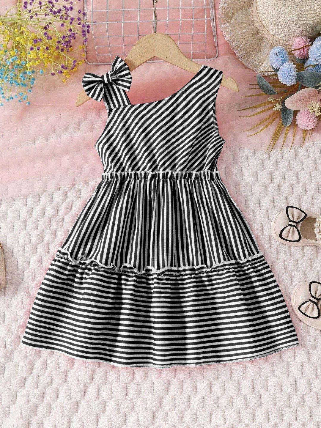 Buy Miss & Chief Girls Striped Asymmetric Neck Fit And Flare Dress ...