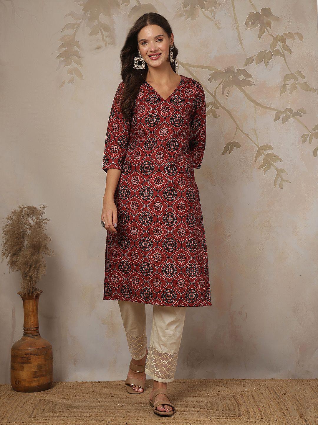 Buy Anouk Rustic Women Floral Printed Festive Cotton Straight Kurta - Kurtas for Women 34754826 ...
