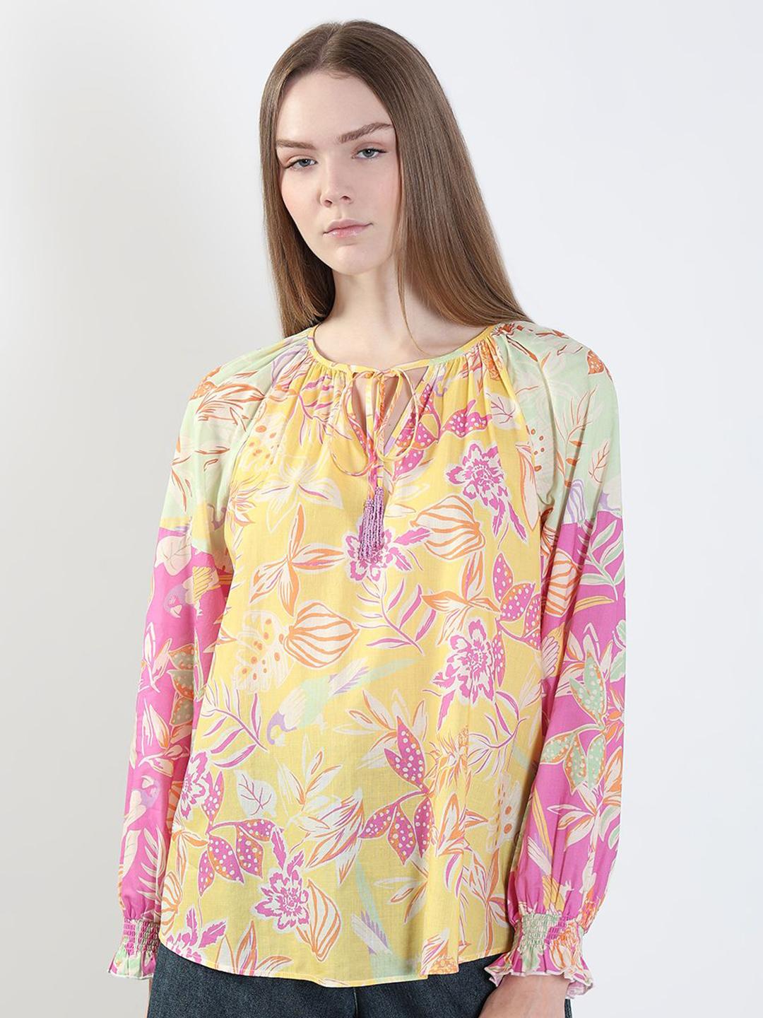 Buy Vero Moda Floral Print Cotton Tie Up Neck Top - Tops for Women ...