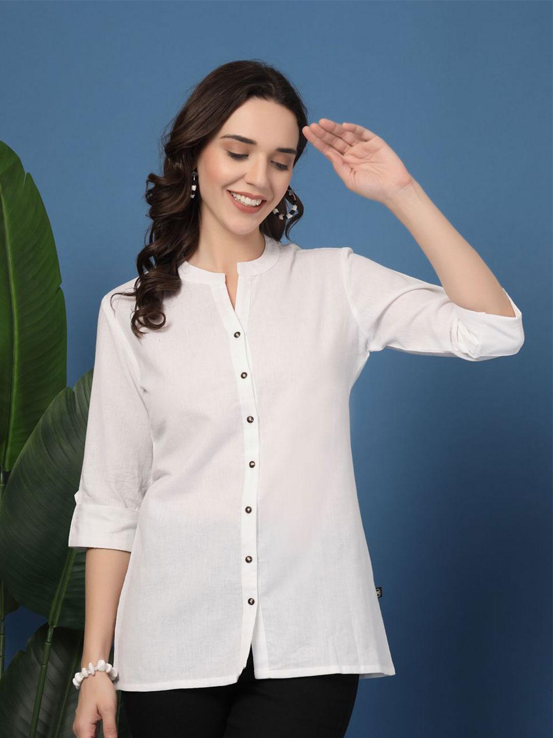 Buy Pistaa Women Solid Roll Up Sleeves Pure Cotton Kurti - Kurtis for ...
