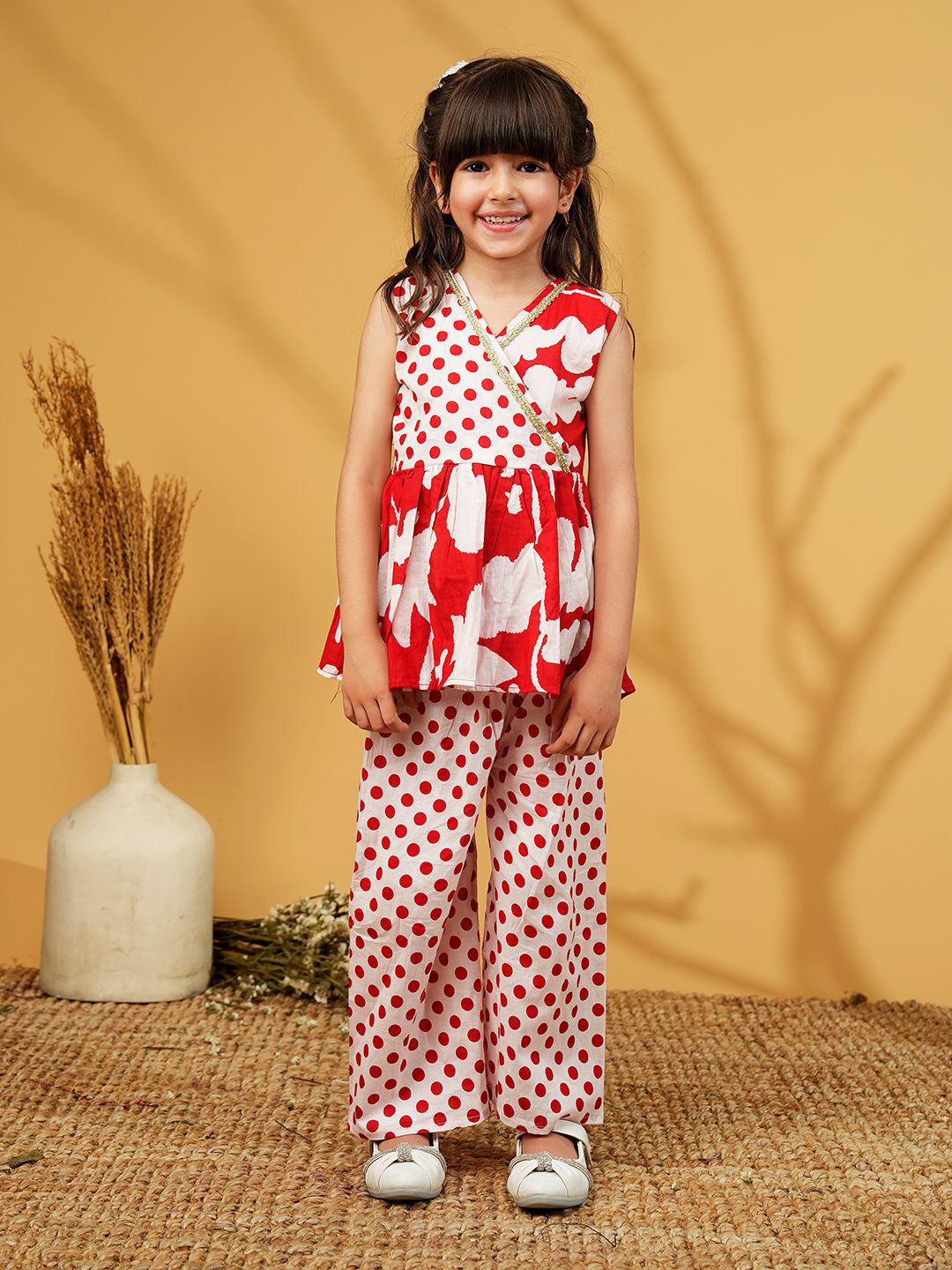 Buy Aj DEZInES Girls Polka Dots Printed Sleeveless Pure Cotton Top With ...