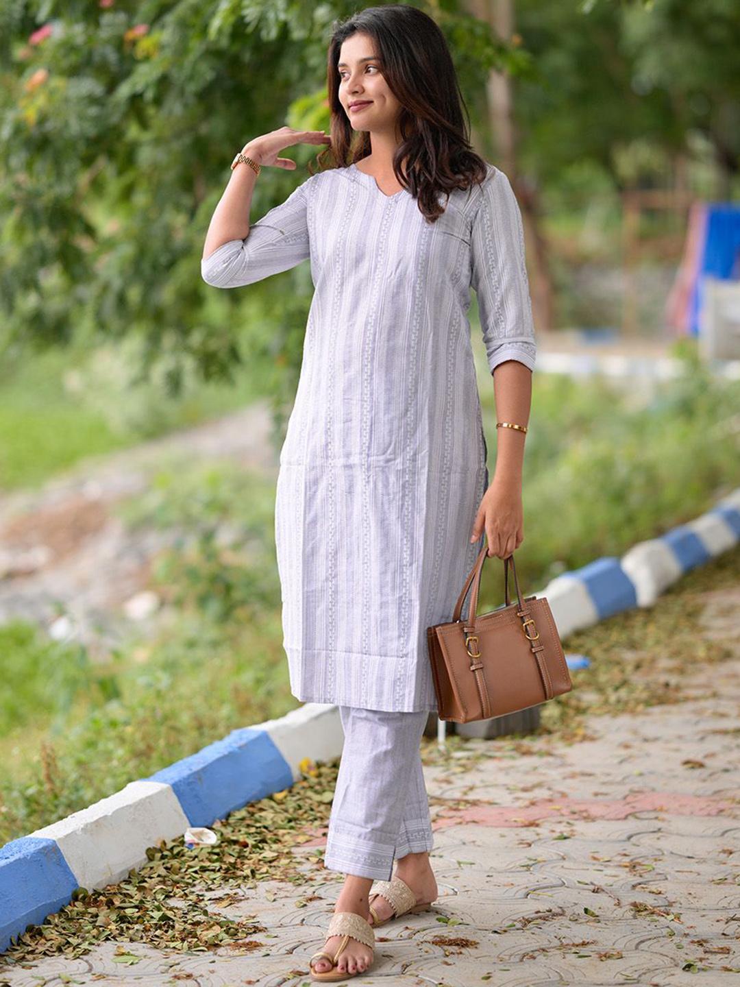 Buy Vastara The Label Striped V Neck Kurta With Trousers - Kurta Sets ...