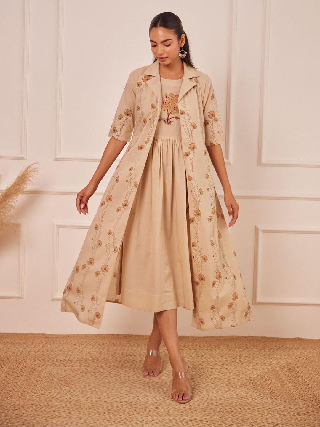 Buy MAAND Hand Block Print A Line Midi Dress With Jacket - Dresses for ...
