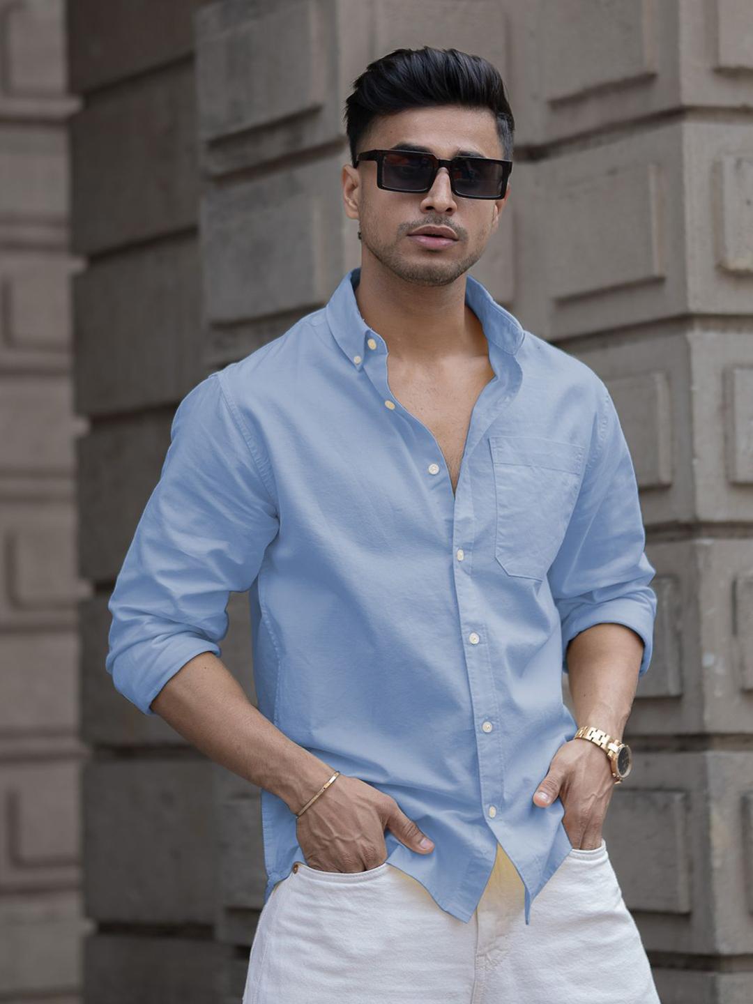 Buy Powerlook Men Solid Spread Collar Cotton Casual Shirt - Shirts for ...