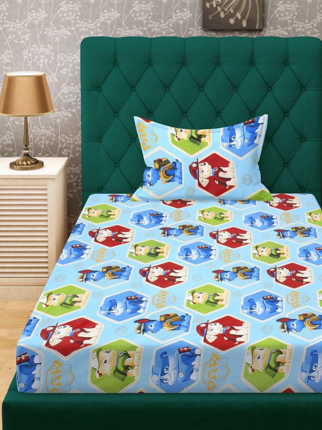Buy Myntra Elegant Homes Blue & Green Cartoon Characters 400 TC Single ...