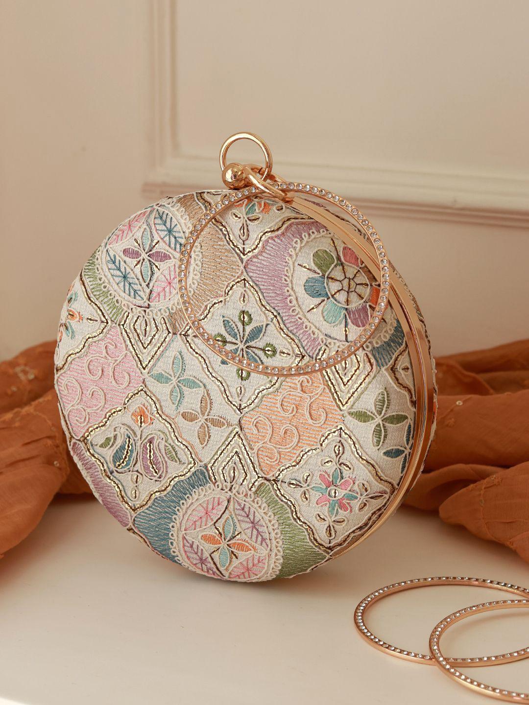 Buy THE TAN CLAN Mughal Embroidered Round Box Clutch - Clutches for ...