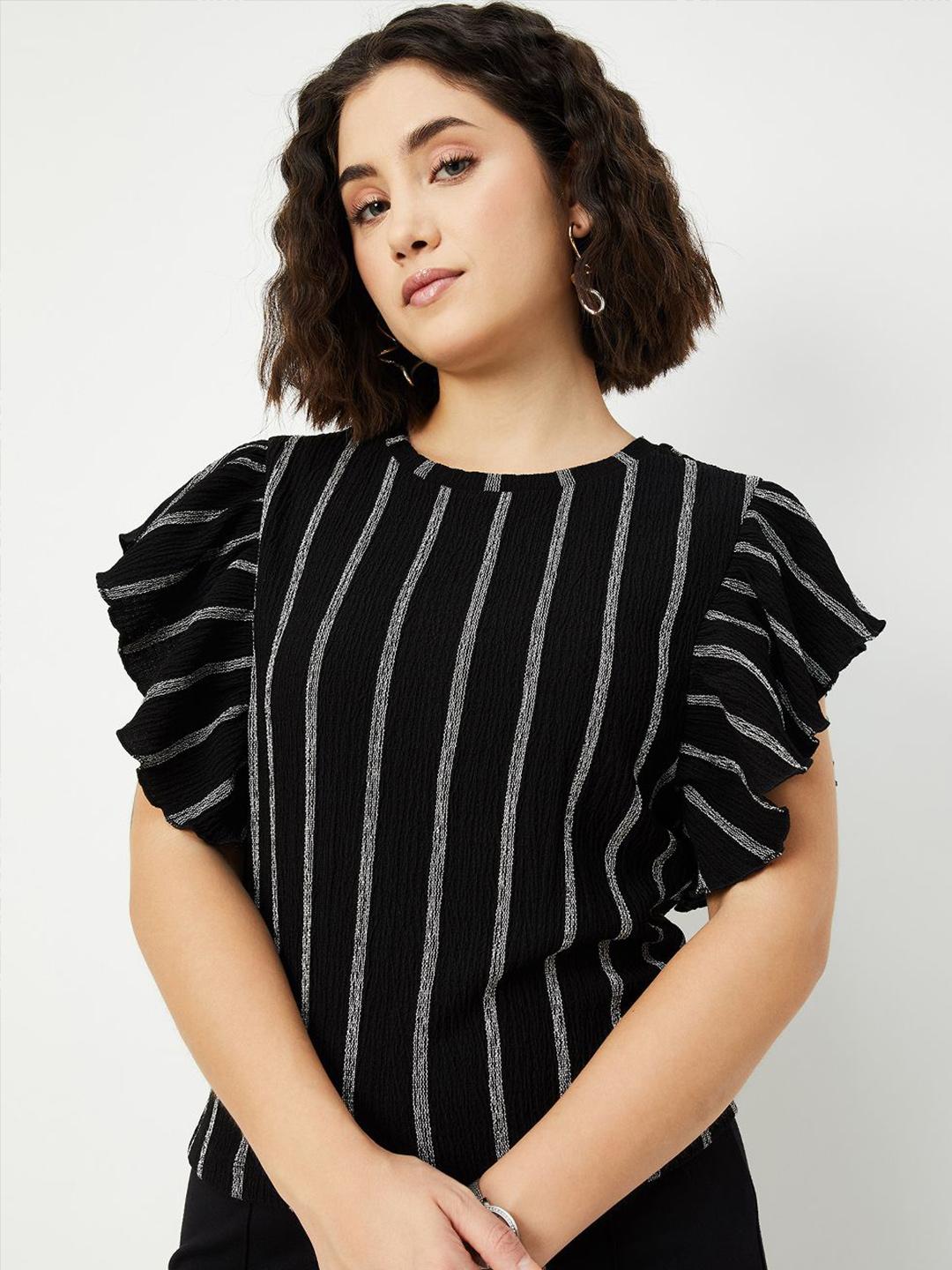 Buy Max Women Flutter Vertical Stripes Sleeve Top - Tops for Women ...