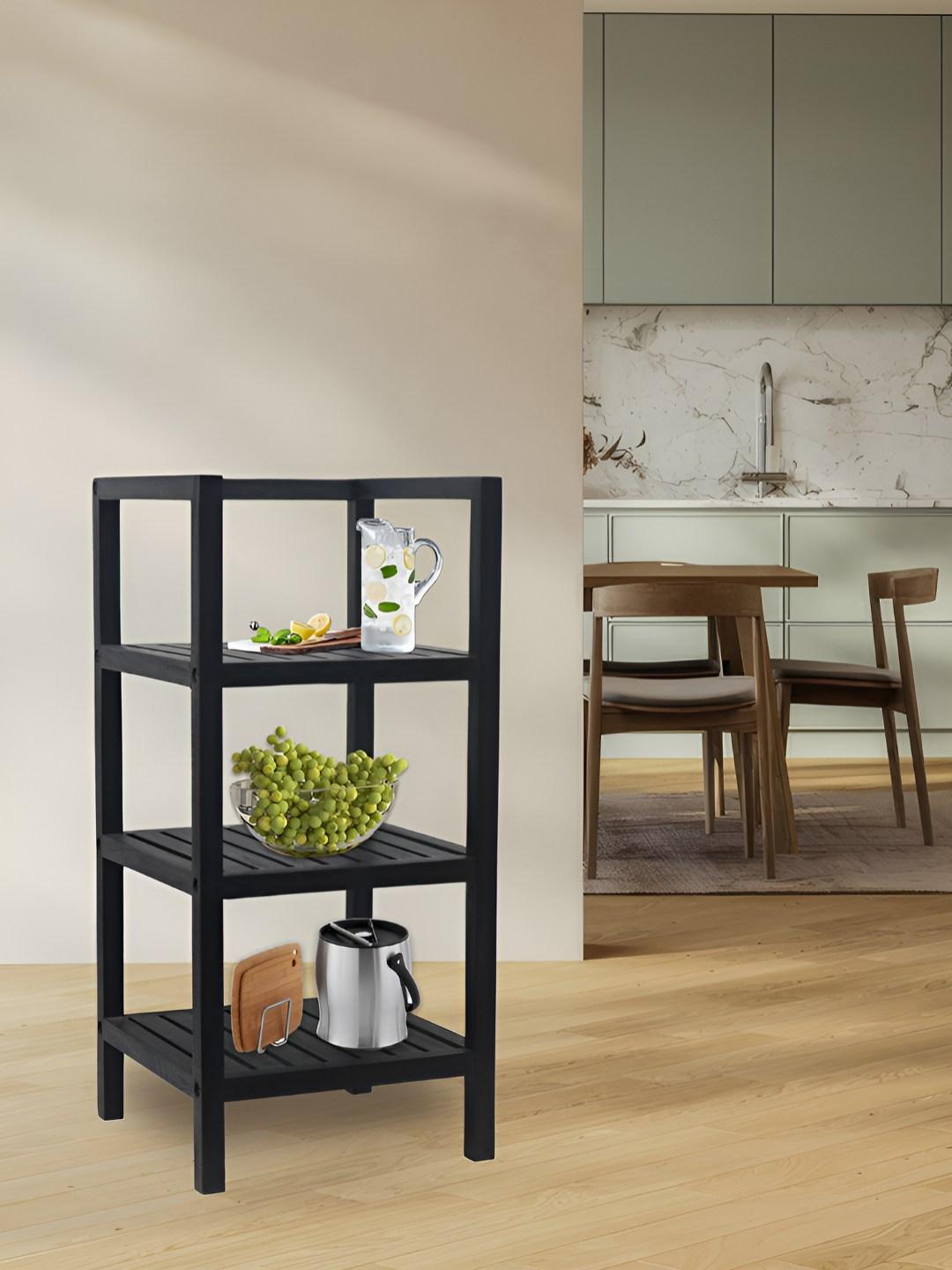 Buy Metalsmith Black 3 Shelves Multipurpose Mango Wood Rack And ...