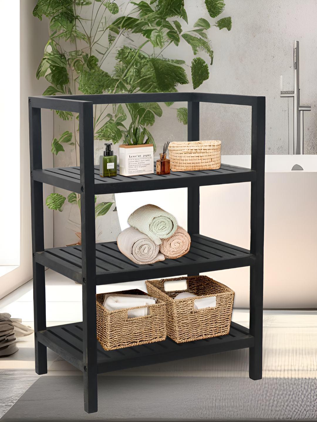 Buy Metalsmith Black 3 Shelves Multipurpose Mango Wood Rack And ...