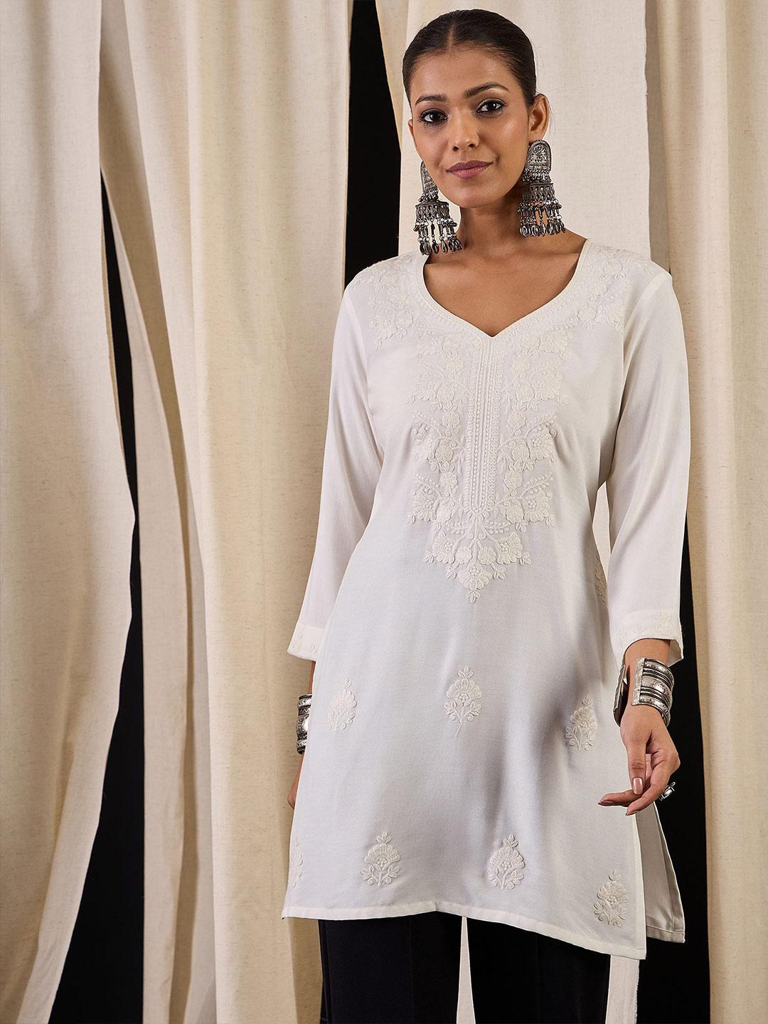 Buy Anouk Women Floral Embroidered Thread Work Thread Work Short Kurti ...