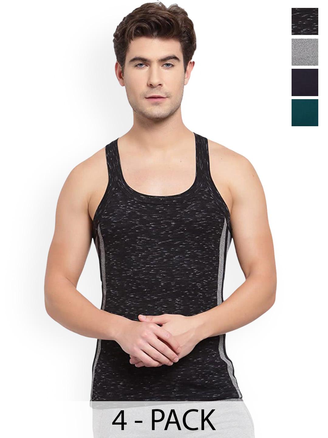 Buy Sporto By Macho Men Pack Of 4 Colourblocked Combed Cotton Gym Vest ...