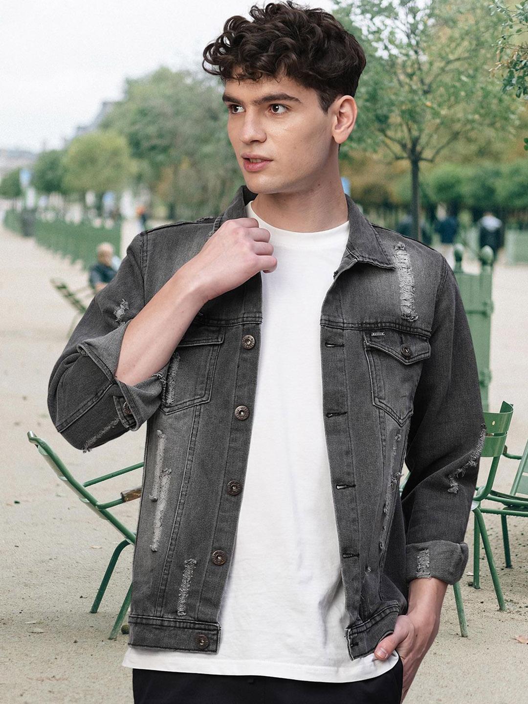 Buy PRONK Men Washed Cotton Distress Denim Jacket - Jackets for Men ...