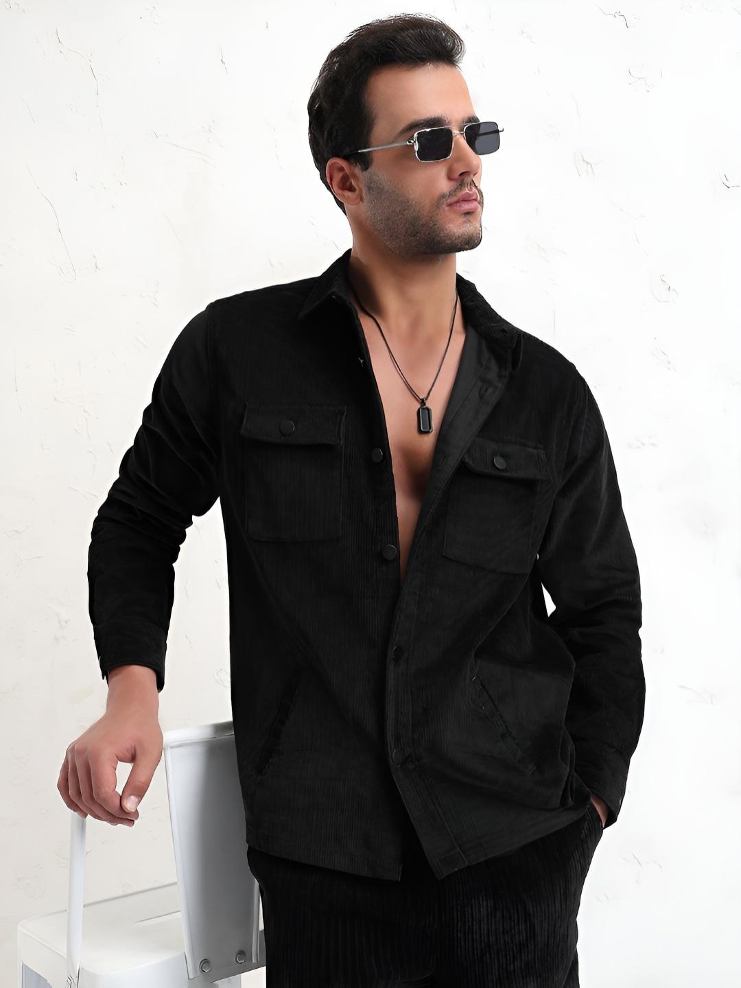 Buy SHOWOFF Pure Cotton Slim Fit Spread Collar Shacket - Shackets for ...