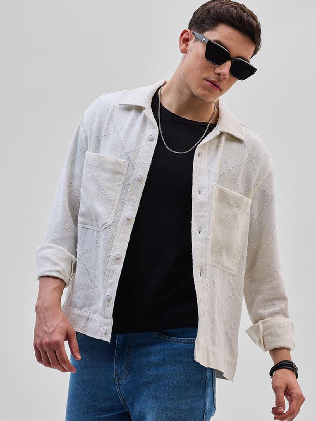 Buy Snitch Men Textured Relaxed Fit Casual Cotton Shacket - Shackets ...