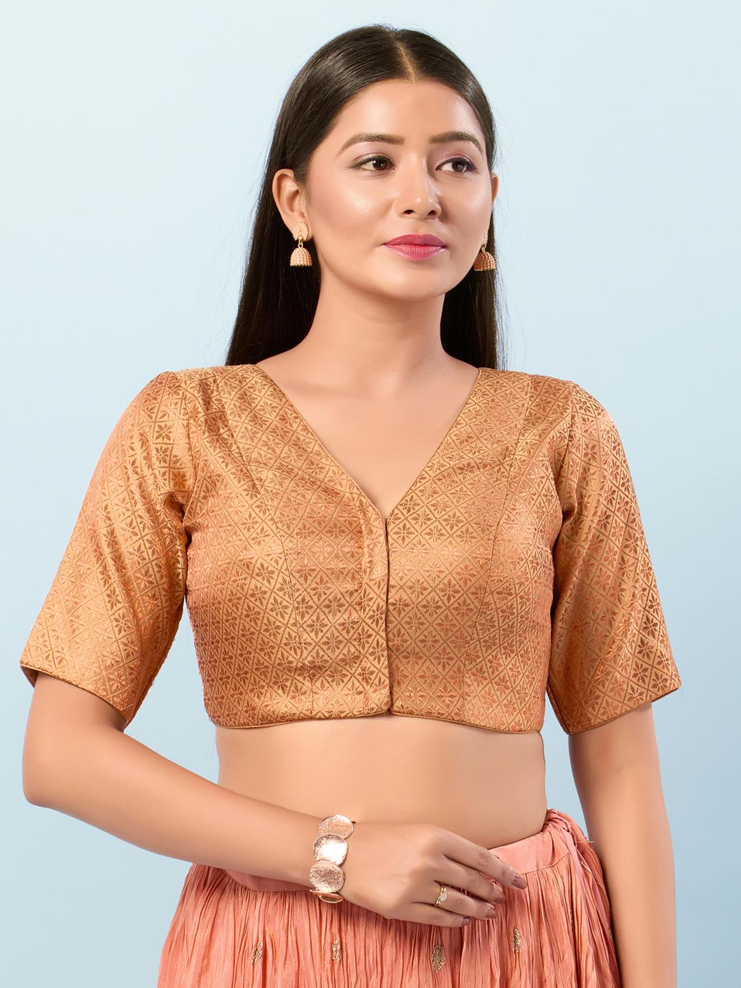 Buy VAMAS THE DESIGNER BLOUSES Women V Neck Padded Readymade Saree ...
