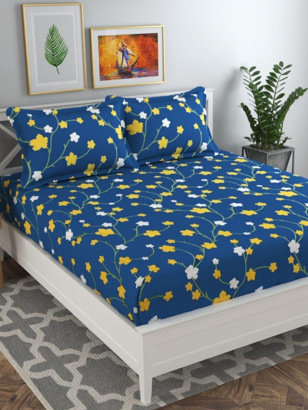Buy Bsb Home Aspire Collection Blue Floral Microfiber 144 TC Queen ...