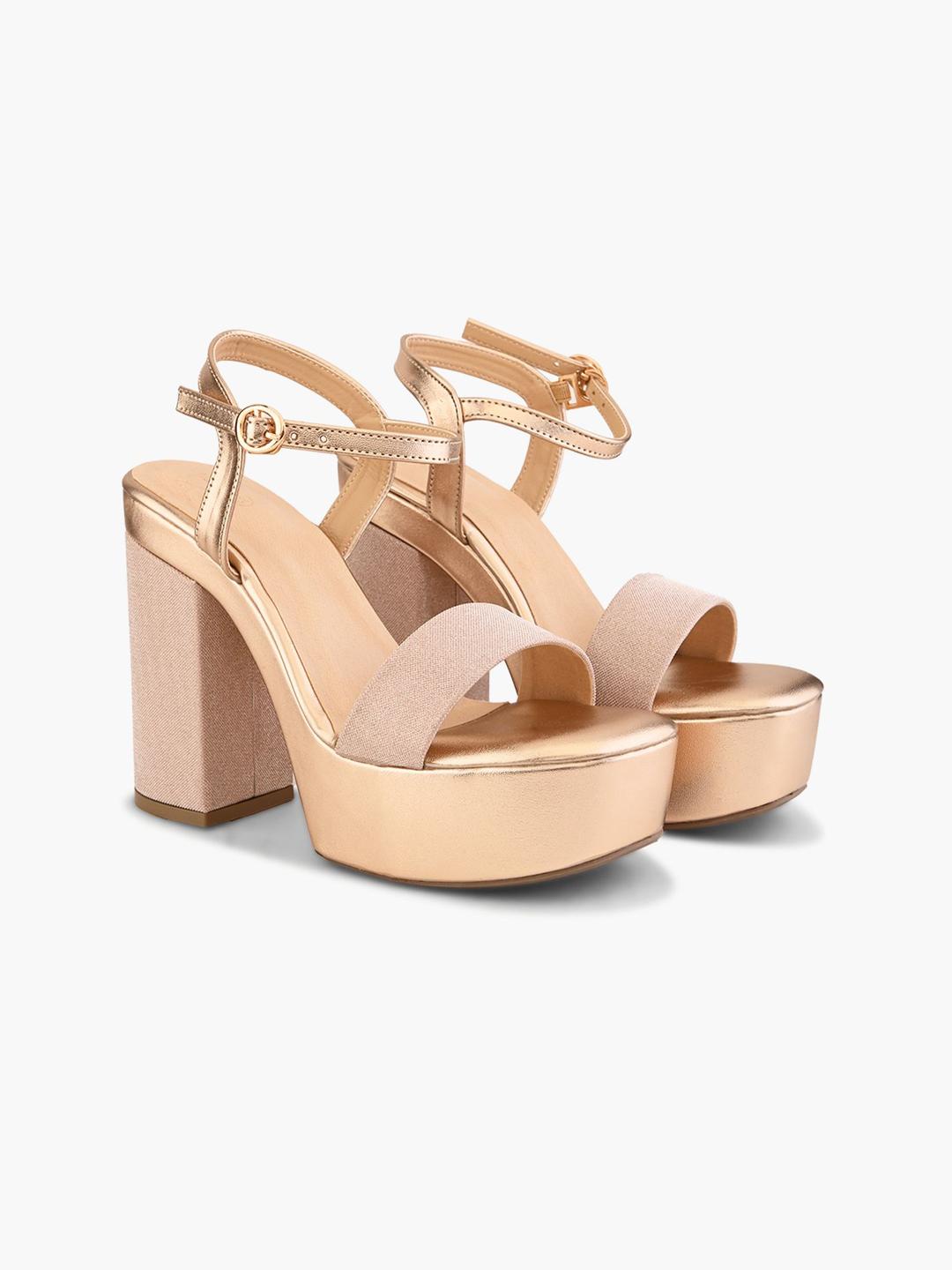 Buy ALL TABS OPEN Women Metallic Party Block Heeled Sandals - Heels for ...
