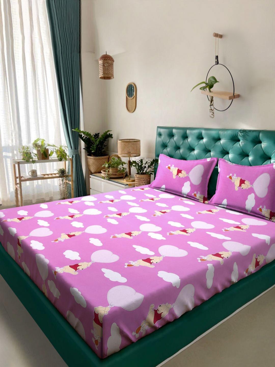 Buy KLOTTHE Purple Cartoon Characters Cotton 400 TC King Fine Bedsheet ...