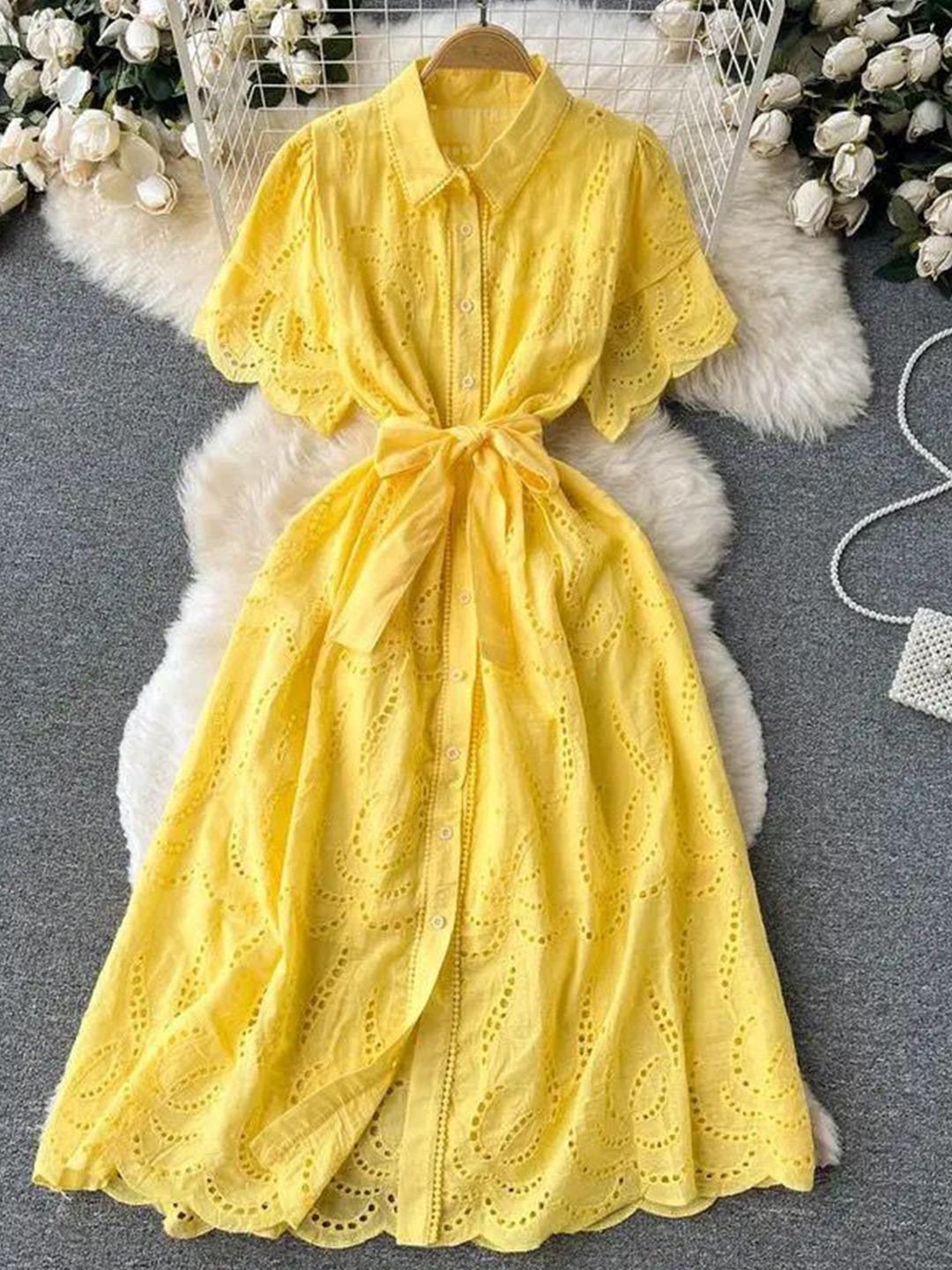 Buy Alamode By Akanksha Women Cotton Flutter Sleeves Midi Dress ...