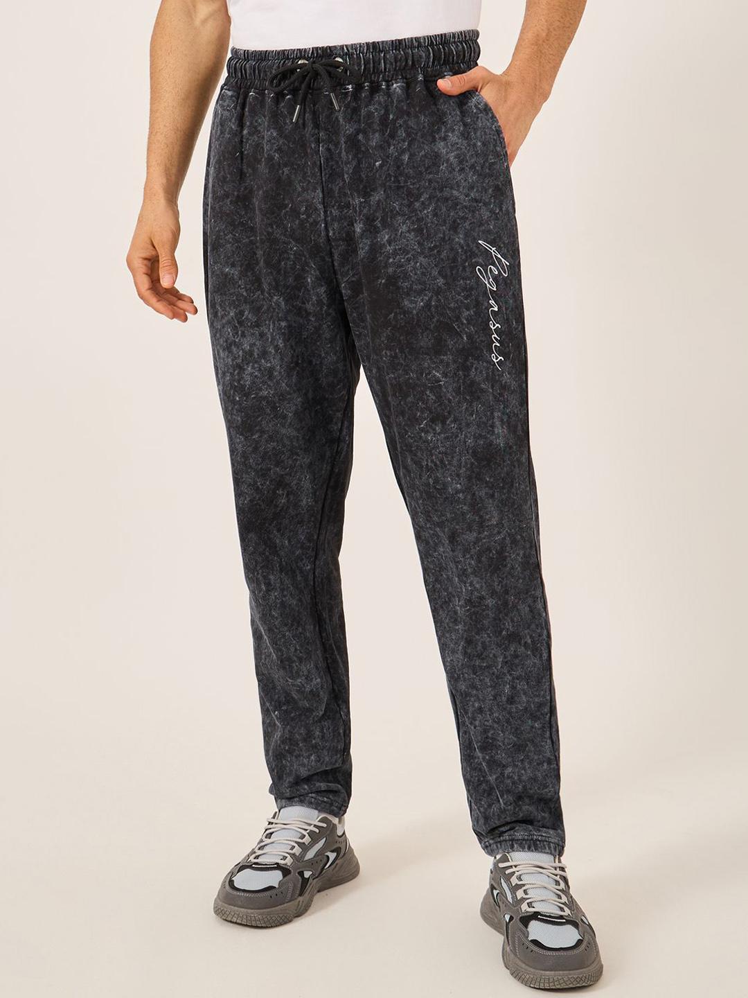 Buy Styli Acid Washed Cursive Text Print Slim Fit Terry Jogger - Track ...