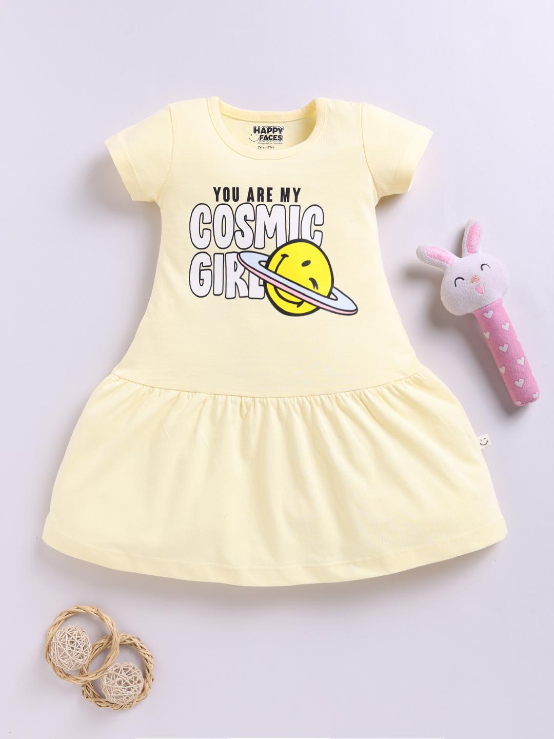 Buy Happy Faces Girls Smiley Print Pure Cotton Fit & Flare Dress ...