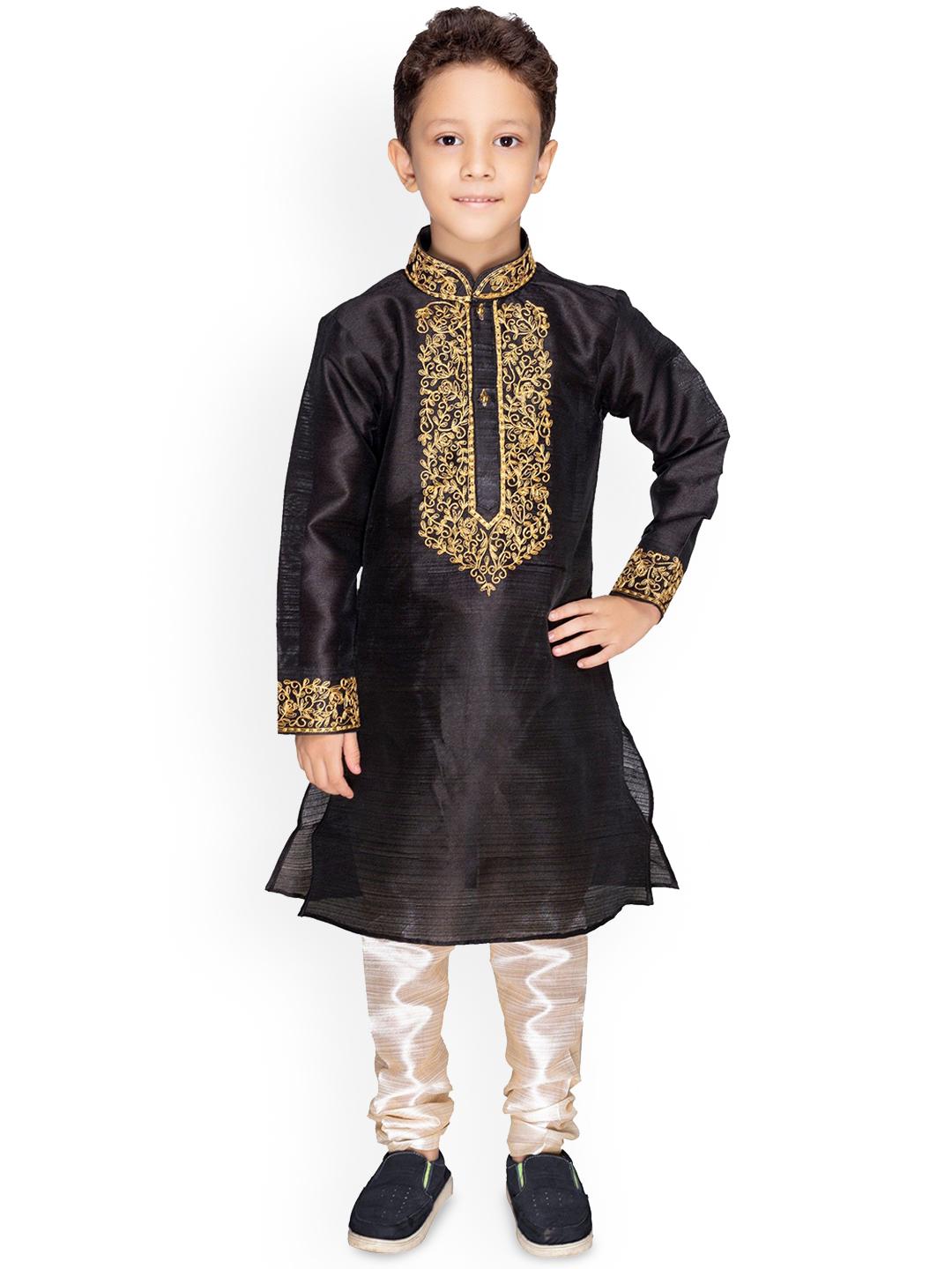 Buy BAESD Boys Floral Yoke Design Thread Work Straight Kurta With ...