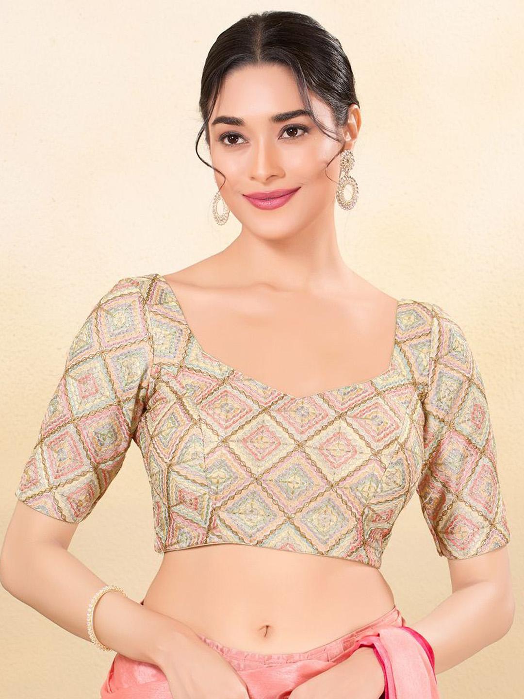 Buy VAMAS THE DESIGNER BLOUSES Embroidered Silk Sweet Heart Neck Padded ...