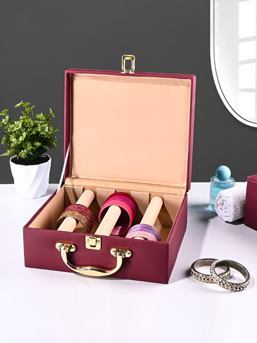 Buy Aura Maroon 3 Rod Premium Faux Leather Bangle Box Chudi Box ...