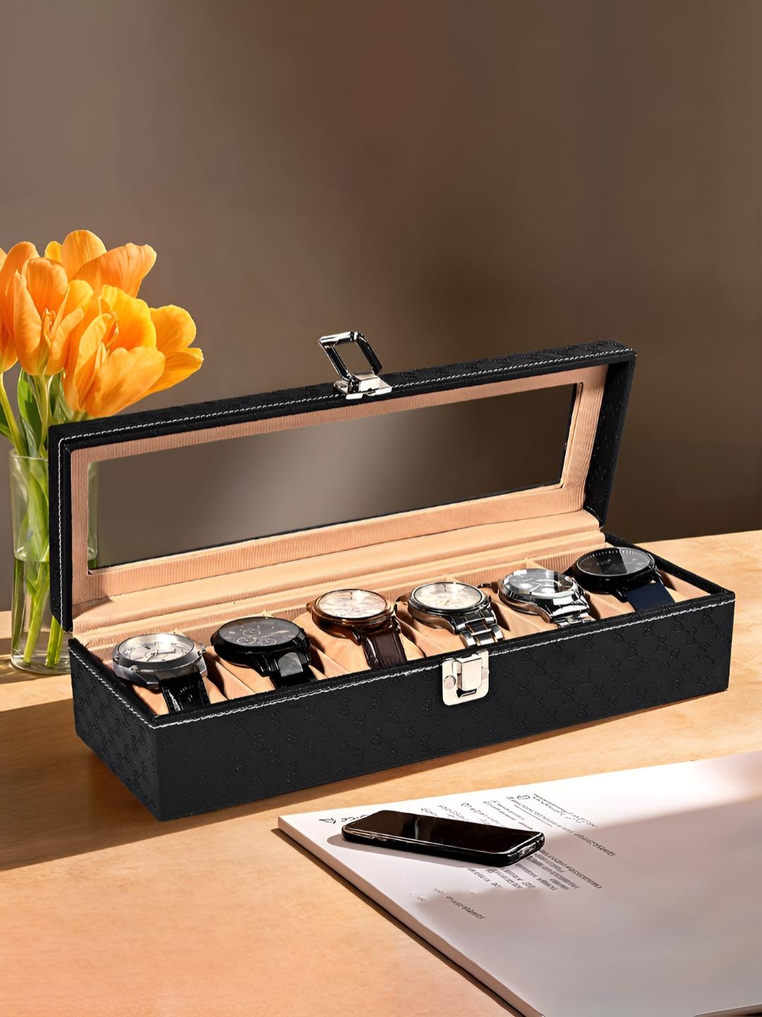 Buy Myntra Elegant Homes Black Premium Faux Leather 6 Slots Watch ...