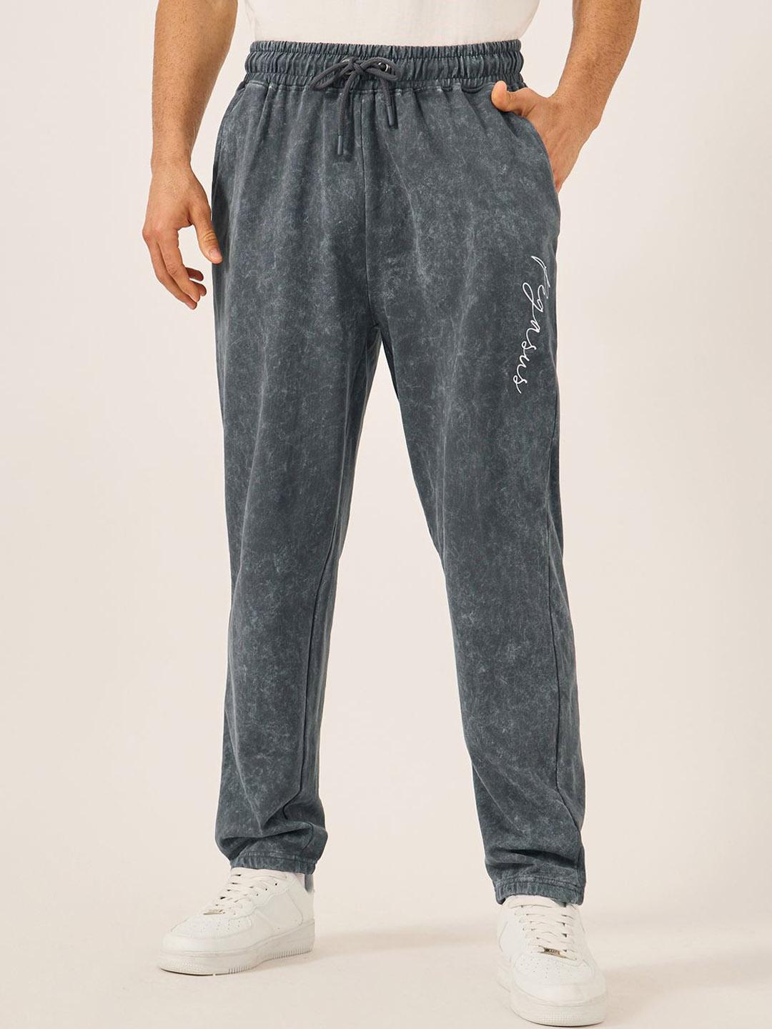 Buy Styli Men Acid Washed Cursive Text Print Slim Fit Terry Jogger ...