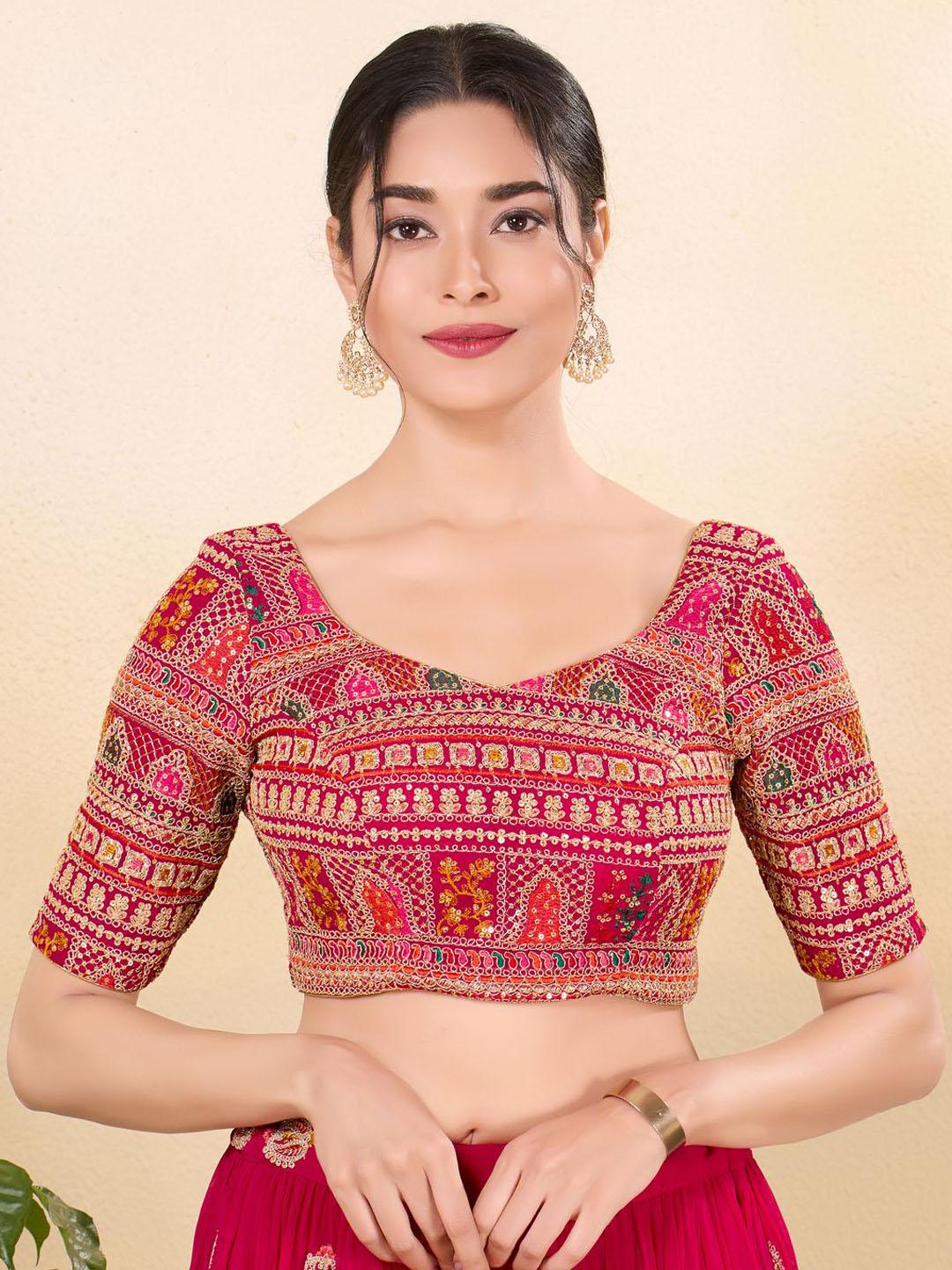 Buy VAMAS THE DESIGNER BLOUSES Embroidered Sweetheart Neck Padded Saree ...